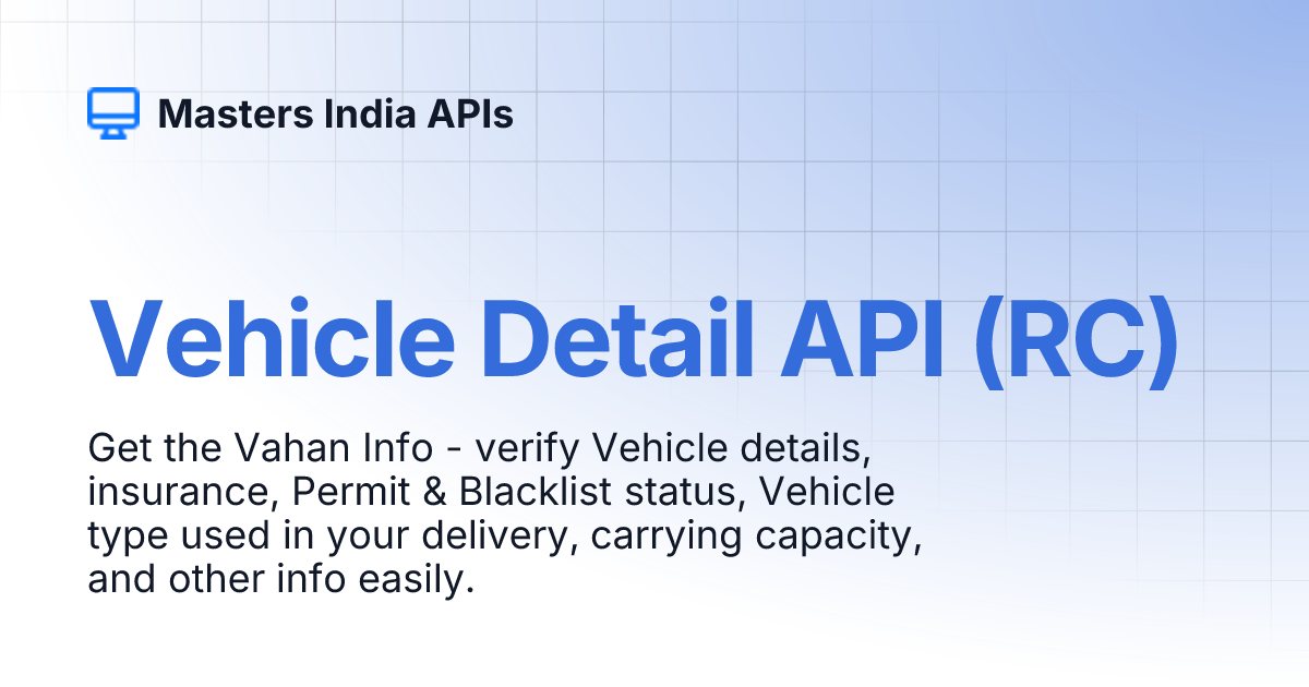 Vehicle Detail API (RC) | Masters India APIs