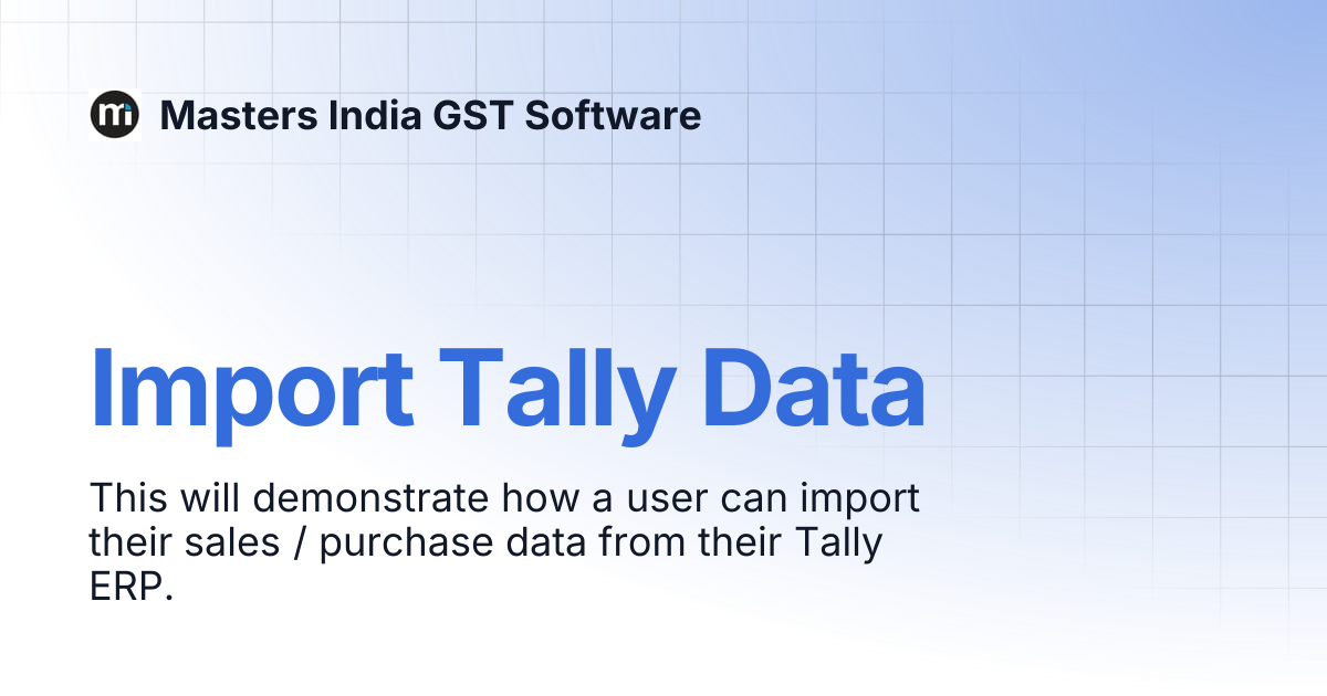 Import Tally Data | Masters India GST Software